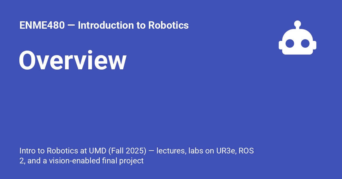 Overview - ENME480 — Introduction to Robotics